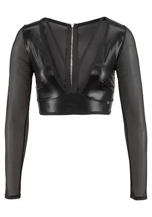 LASCANA Faux Leather And Mesh Top