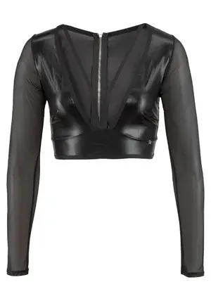 LASCANA Faux Leather And Mesh Top