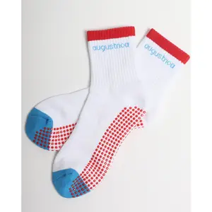 AUGUSTNOA Striped Grip Crew Socks - Stripe/red & Blu Grip
