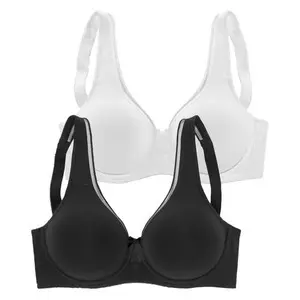 LASCANA 2 Pk Minimizer Underwire T-shirt Bras - Black & White