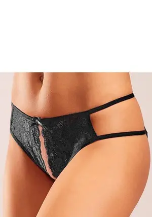 LASCANA Lace Open Brief - Black