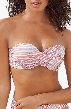LASCANA Zebra Print Bandeau Bikini Top - Orange Multi
