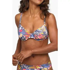 LASCANA Tropical Print Underwire Bikini Top Grey Printed