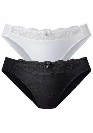 LASCANA 2 Pk Lace Accent Panties - Black & White