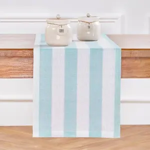SOLINO HOME Linen Table Runnercabana Stripe Aqua And White