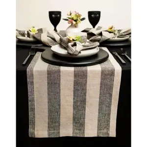SOLINO HOME Linen Table Runnercabana Stripe Black And Natural
