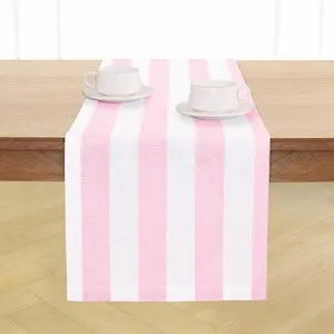 SOLINO HOME Linen Table Runnercabana Stripe - Cherry Blossom And White