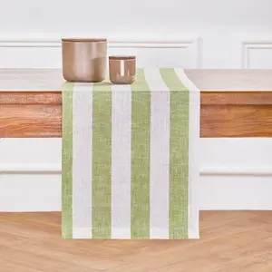 SOLINO HOME Linen Table Runnercabana Stripe Green And White