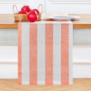 SOLINO HOME Linen Table Runnercabana Stripe - Salmon And White