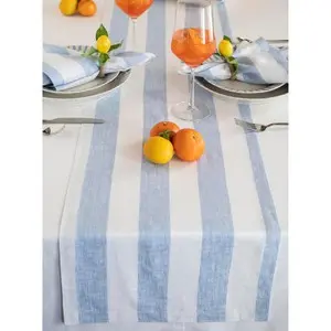 SOLINO HOME Linen Table Runnercabana Stripe - Sky Blue And White