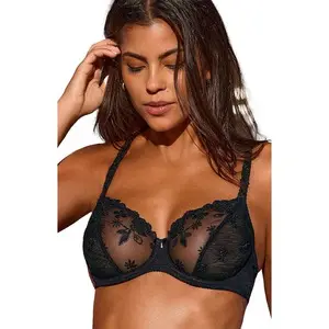 LASCANA Floral Lace Unlined Bra - Black