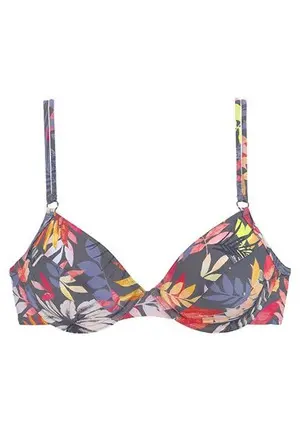 LASCANA Tropical Print Underwire Bikini Top - Grey Printed
