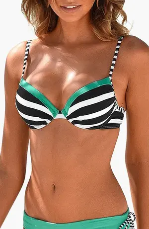 LASCANA Striped Push Up Bikini Top - Black & Mint