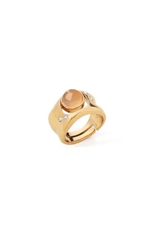 RETRO CHIC Wide Ring With Glass Gemstones - Gold & Orange