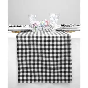 SOLINO HOME Linen Table Runnergingham Check Black