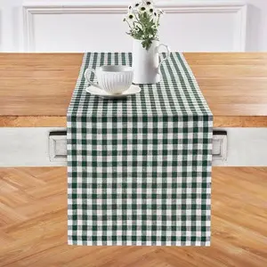 SOLINO HOME Linen Table Runnergingham Check Green