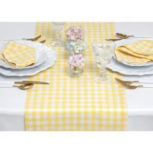 SOLINO HOME Linen Table Runnergingham Check - Marigold Yellow