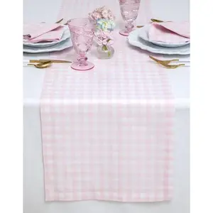 SOLINO HOME Linen Table Runnergingham Check Marshmellow Pink
