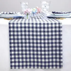 SOLINO HOME Linen Table Runnergingham Check Navy