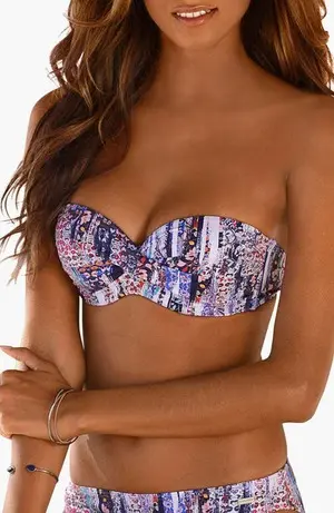 LASCANA Bandeau Bikini Top With Underwire - Dark Blue Multi