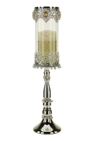 MARK ROBERTS Jeweled Hurricane Pillarholder - Silver