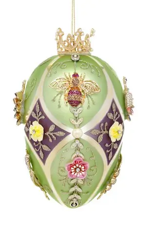 MARK ROBERTS Faberge Jewel Egg Ornament, Green Purple - Pistachio Green