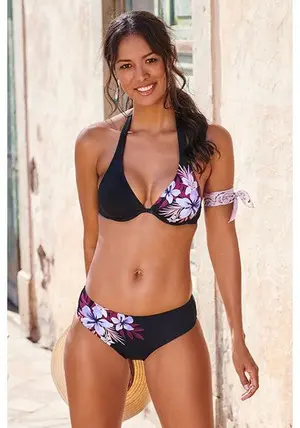 LASCANA Floral Print Underwire Bikini Top - Black Multi
