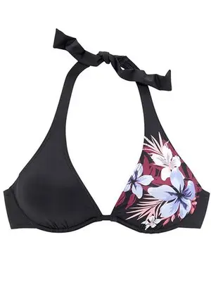 LASCANA Floral Print Underwire Bikini Top - Black Multi