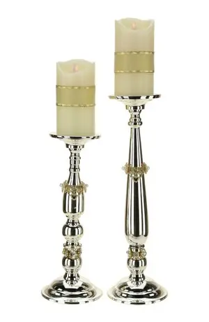 MARK ROBERTS Jeweled Pillar Candle Holder - Silver