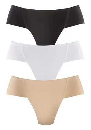 LASCANA 3 Pk Control Thongs - Tan & Black & White