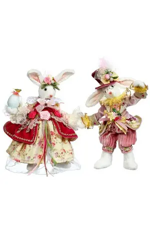 MARK ROBERTS Mr & Mrs Cotton Tail Rabbit, Set Of 2 - Light Yellow