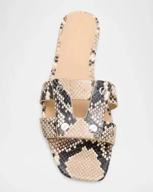 Veronica Beard Via Snake-printed Leather Flat Slide Sandals - Ecru Multi