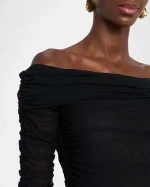 L & APOS;AGENCE Poppie Gathered Off-shoulder Bodysuit