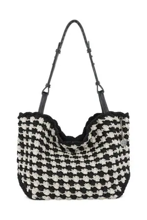 THE SAK Los Feliz Medium Crochet Tote Bag - Black Ecru Shell