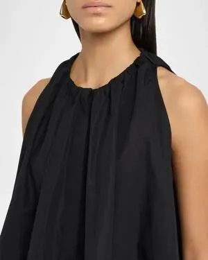 Co Sleeveless Gathered Tunic Shirt - Black