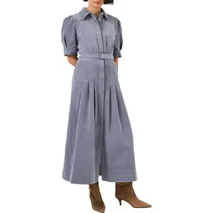 Mint Velvet Belted Corduroy Shirt Dress - Blue