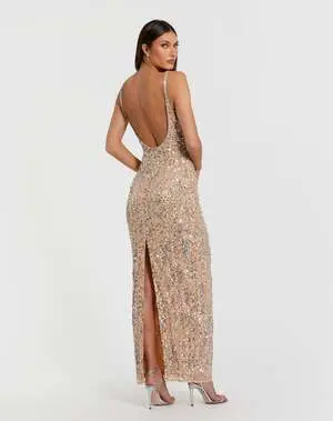 Mac Duggal Embellished Square Neck Column Gown