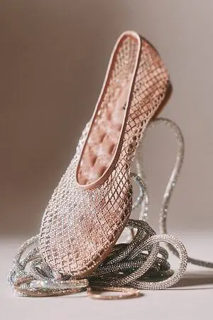 Lola Cruz Sequin Mesh Ballerina Flats - Nude
