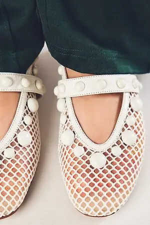 BIBI LOU Netted Studded Mary Jane Flats - White