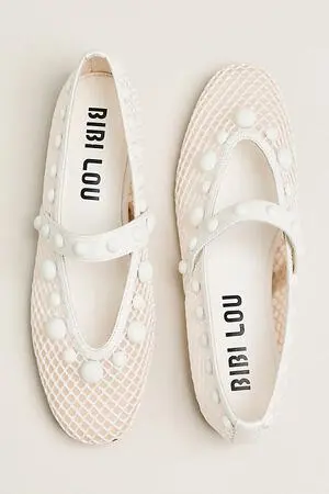 BIBI LOU Netted Studded Mary Jane Flats - White