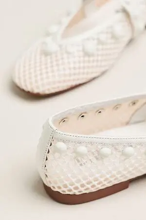 BIBI LOU Netted Studded Mary Jane Flats - White