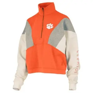 PRESSBOX Clemson Tigers Ferrara Color Block Quarter-zip Sweatshirt