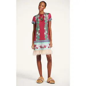 La DoubleJ Mini Swing Dress With Feathers Placée - Regalia Placée Red