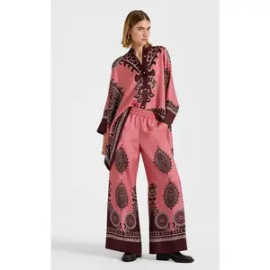 LA DOUBLEJ Printed Silk Twill Palazzo Pants