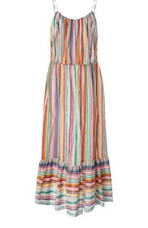 Missoni Long Flounced Cover-up In Cotton And Silk With Zigzag Pattern