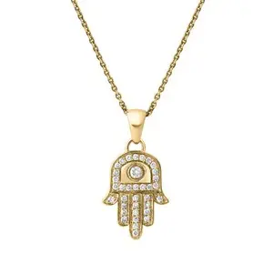 LUVMYJEWELRY Hamsa Hand 0.3 Ct 14k Gold Diamond Pendant - 14k Yellow Gold
