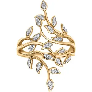 LUVMYJEWELRY Aurora Leaf Diamond 14k Gold Ring - 14k Yellow Gold