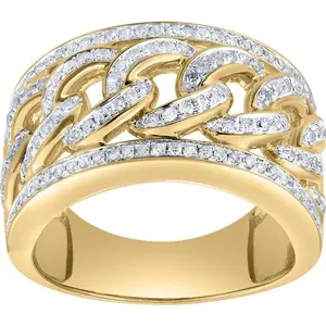 LUVMYJEWELRY 0.75 Ct 14k Gold Diamond Cuban Link Band Ring - 14k Yellow Gold
