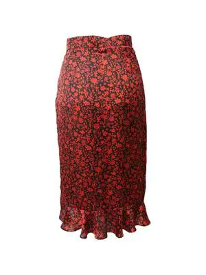 Maje Asymmetric Floral Print Midi Skirt