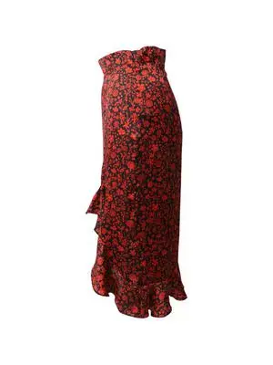 Maje Asymmetric Floral Print Midi Skirt